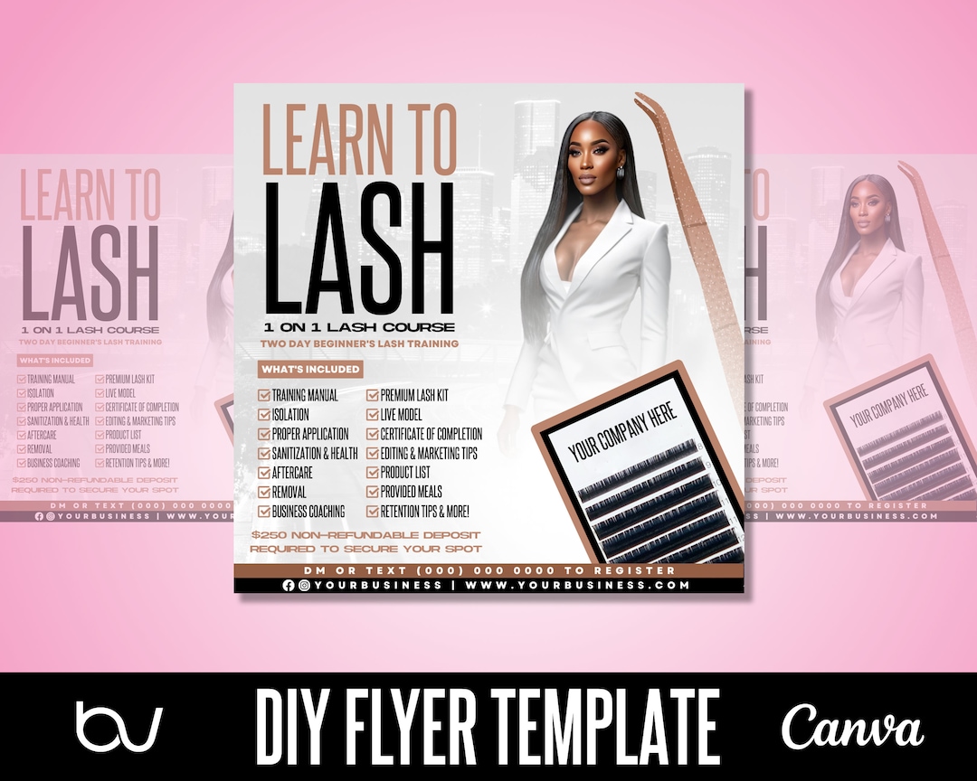 DIY Lash Training Flyer, Brown Lash Training Flyer Template, Editable ...