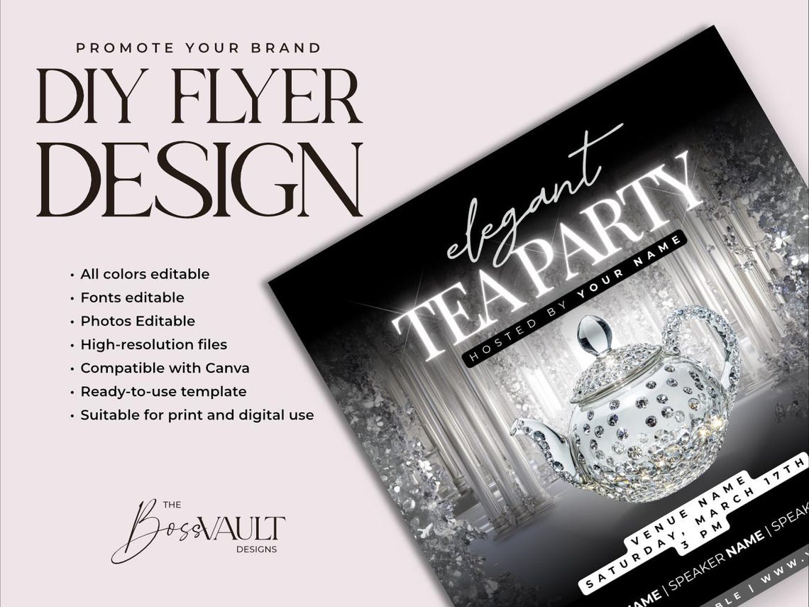 Tea Party Event Flyer Template: DIY Canva Design (instant Download ...