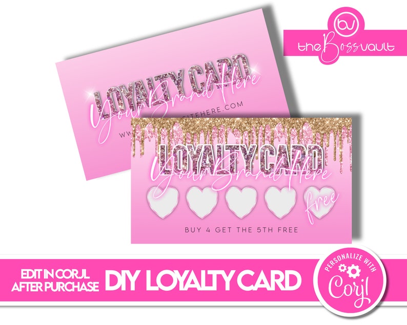 DIY Glitter Loyalty Card Editable Customizable Stamp Card for - Etsy