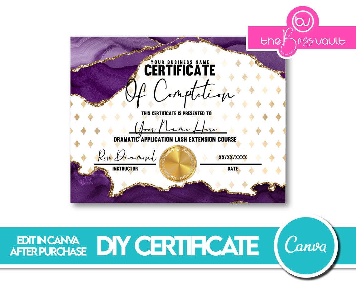 DIY Certificate of Completion Template Purple and Gold - Etsy