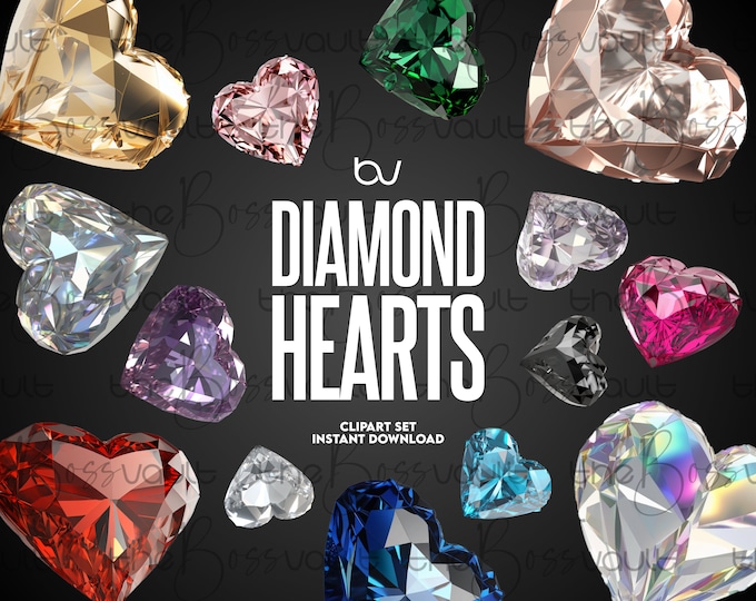 100 Heart Diamond Clipart, Diamond Clipart, Heart Clipart, Valentine ...
