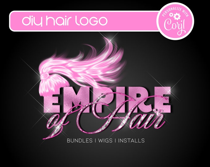 DIY Pink Hair Logo Editable Pink Glitter Logo Template for - Etsy