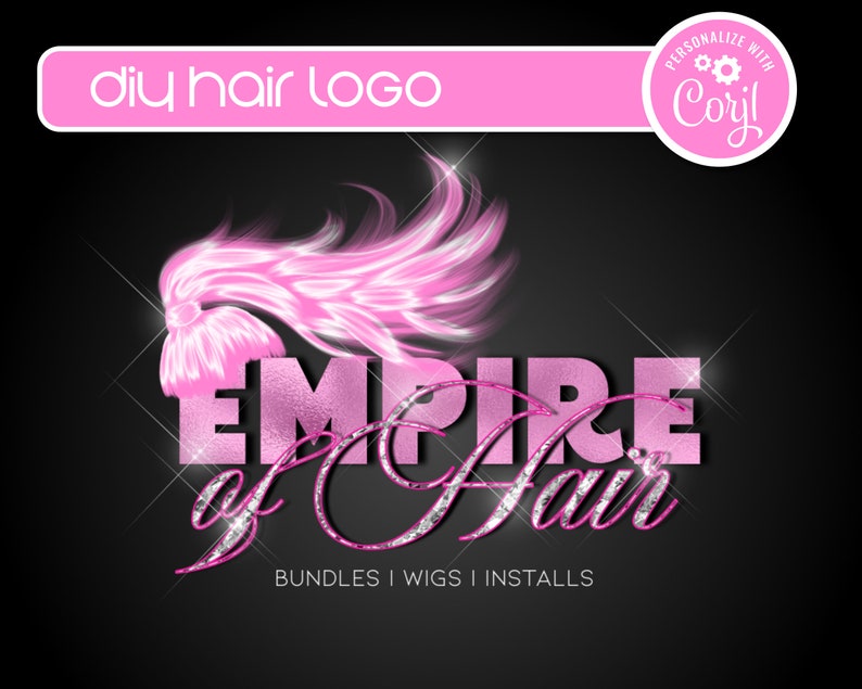 DIY Pink Hair Logo Editable Pink Glitter Logo Template for - Etsy