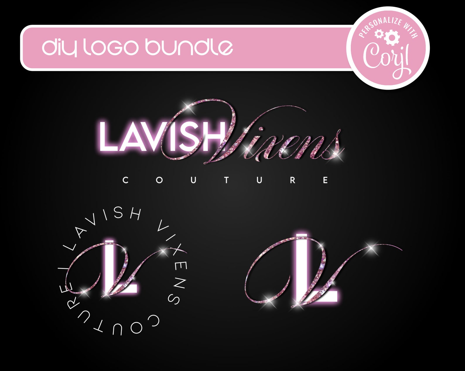 DIY Branding Set Pink Glitter Boutique Logo Template Bundle | Etsy