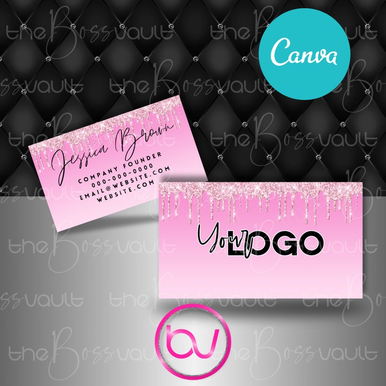 Pink Glitter Drip Business Card Boutique Branding Template Editable ...