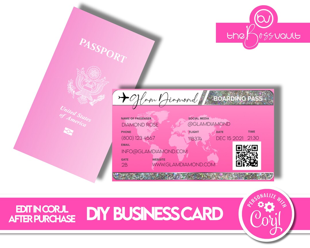 DIY Boarding Pass Business Card, Instant Download Customizable Boarding ...