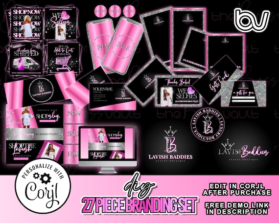 DIY Pink and Silver Branding Kit Editable Logo Kit Hair - Etsy