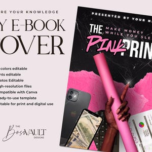 Pink Print E-book Cover Design: DIY Canva Template (A4) - Etsy
