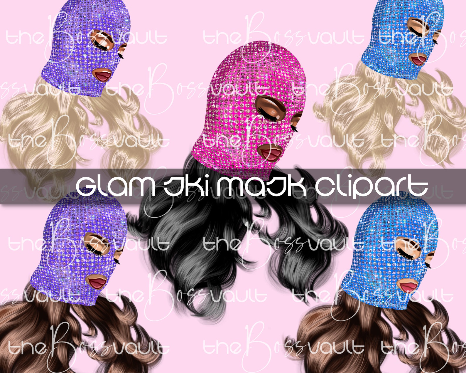 Glam Ski Mask Clipart, Instant Download Glitter Mafia Design Bundle ...