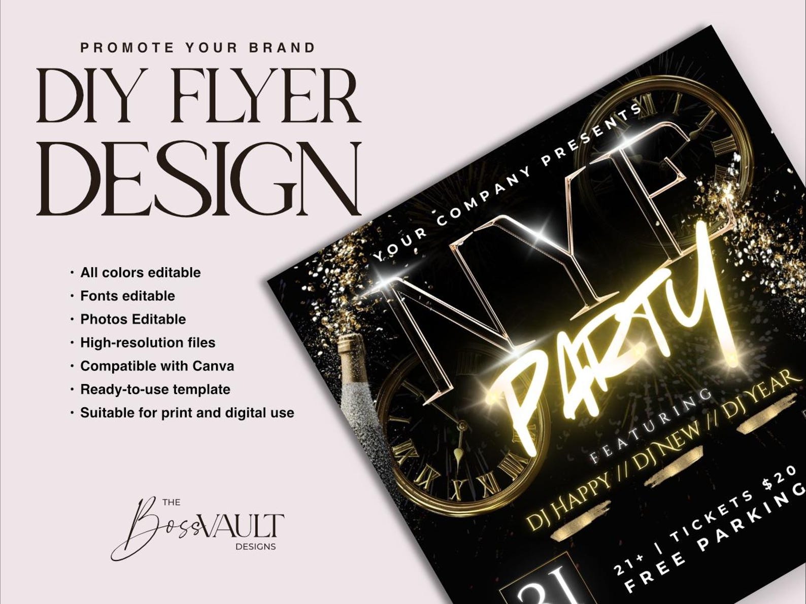 New Year's Eve Party Flyer Template: DIY Club Promotion (canva Editable ...