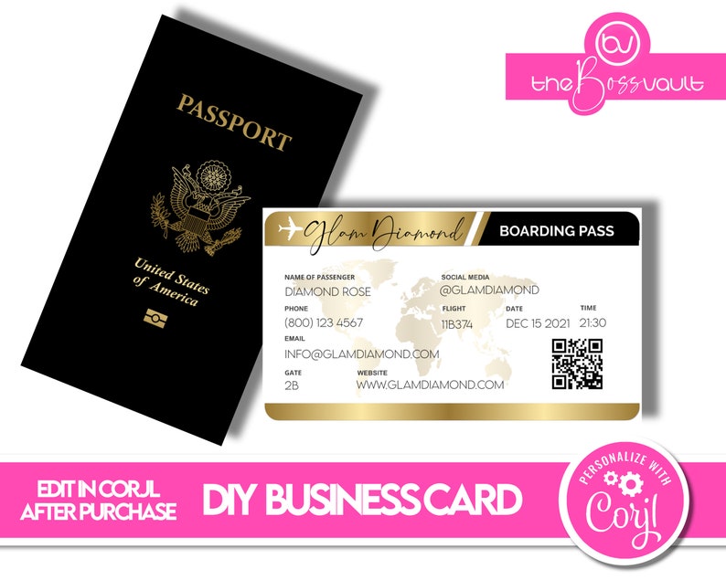 DIY Gold Boarding Pass Business Card, Editable Customizable Boarding ...