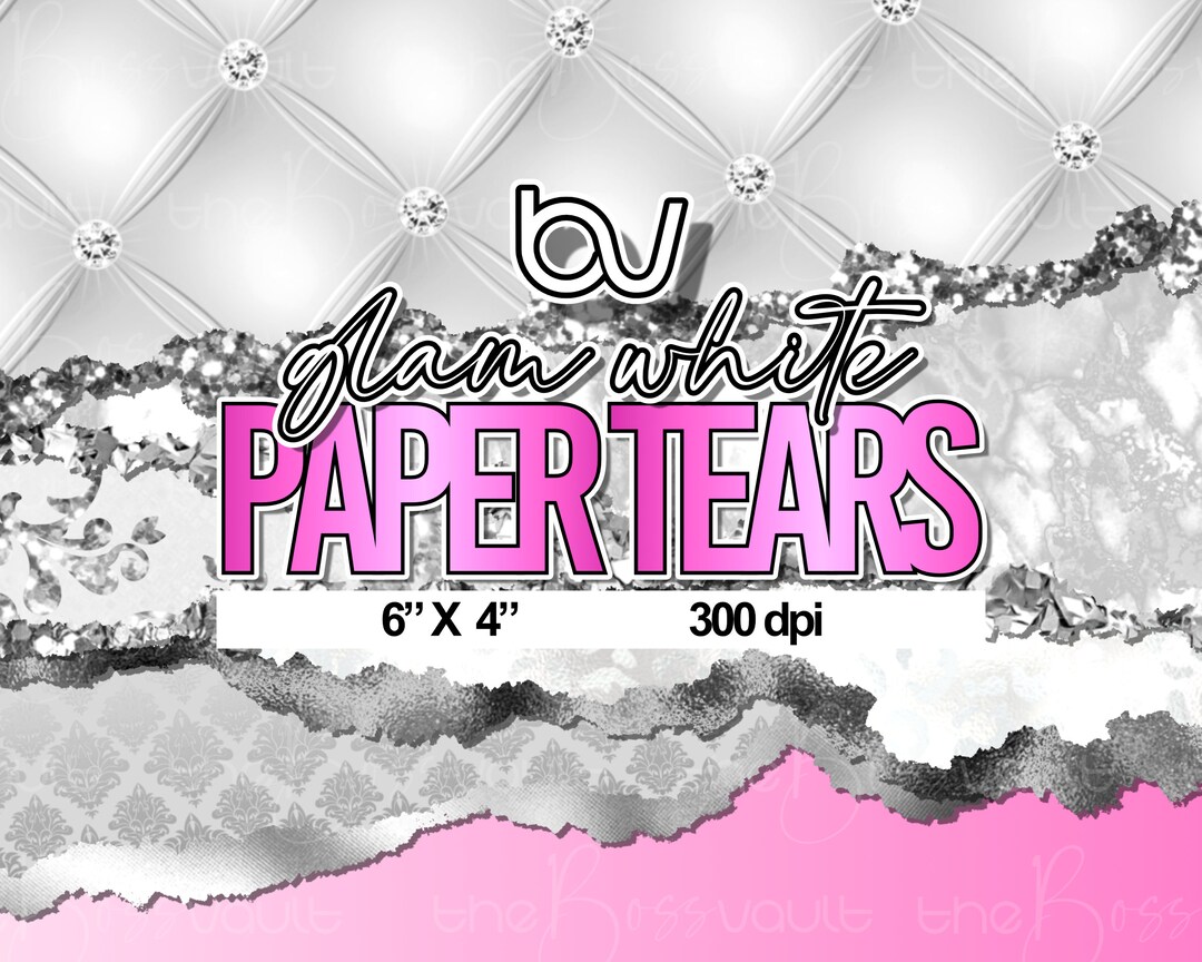 White Glam Paper Tear Clip Art, Silver and White Paper Tears ...