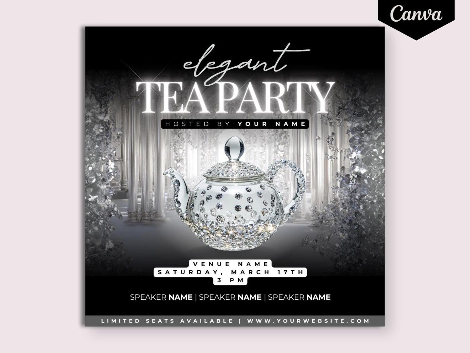 Tea Party Event Flyer Template: DIY Canva Design (instant Download ...