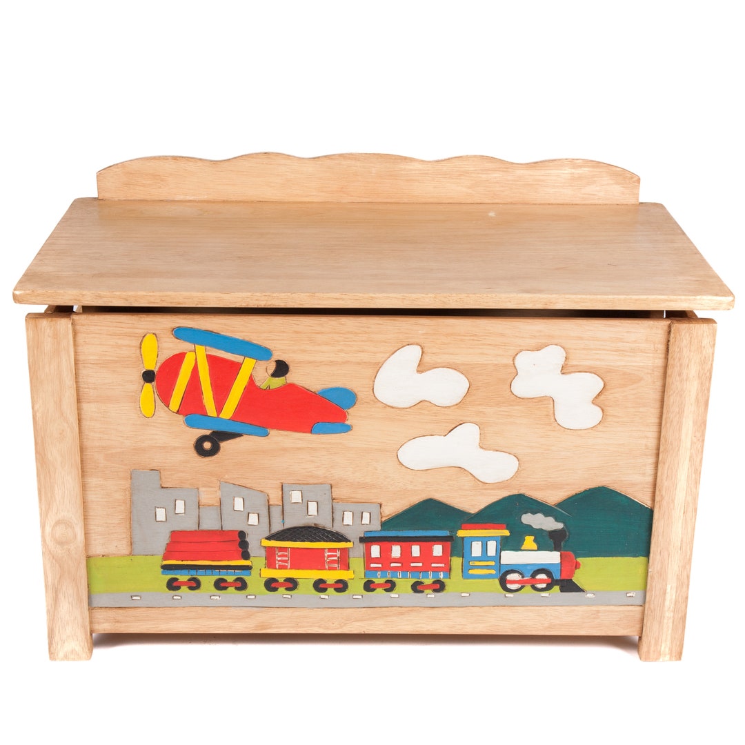 Train Toy Box Handmade Solid Rubberwood Wood Wooden Toy Blanket Box ...
