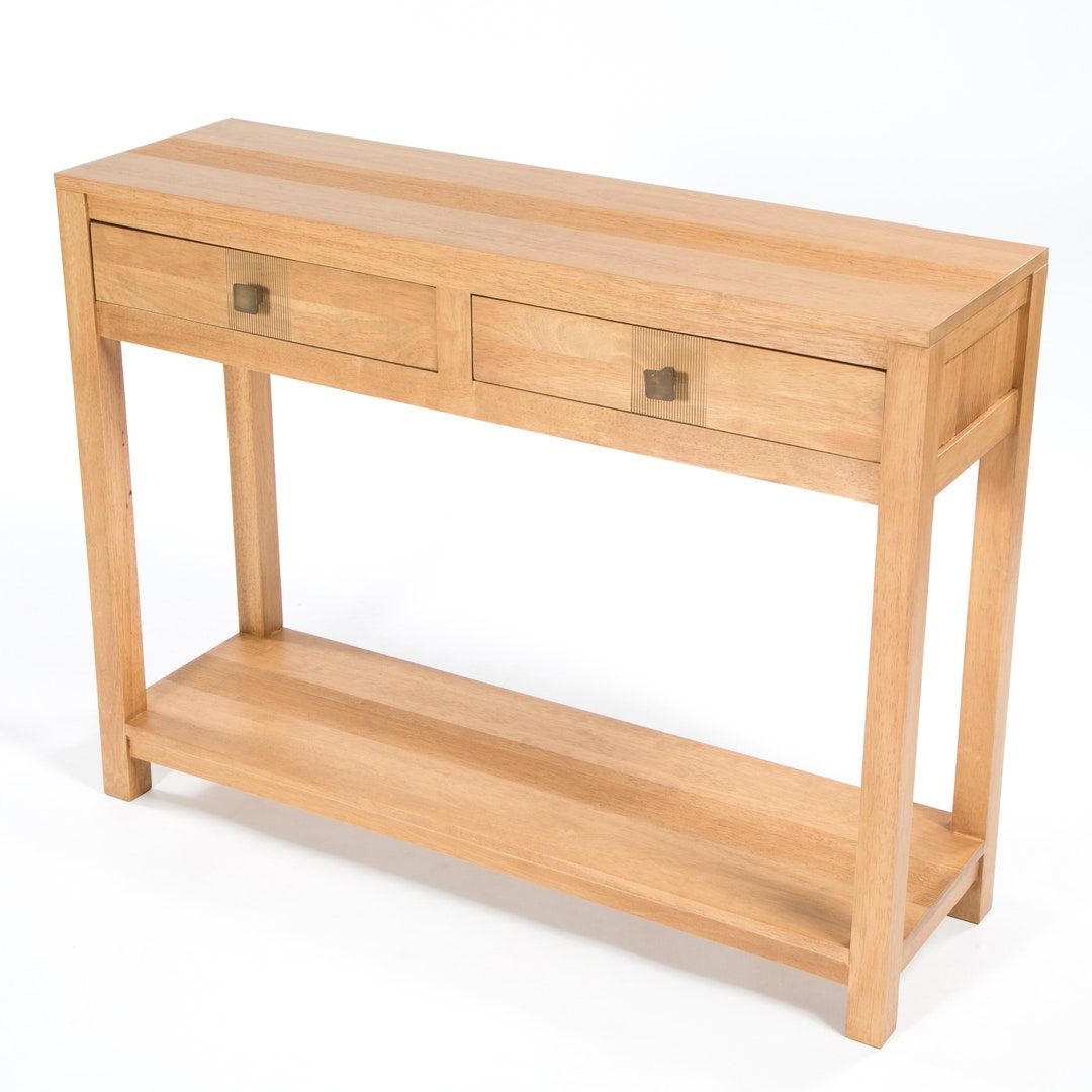 Guinea Console Table 2 Drawers 1 Shelf Rubberwood Light Oak Finish - Etsy