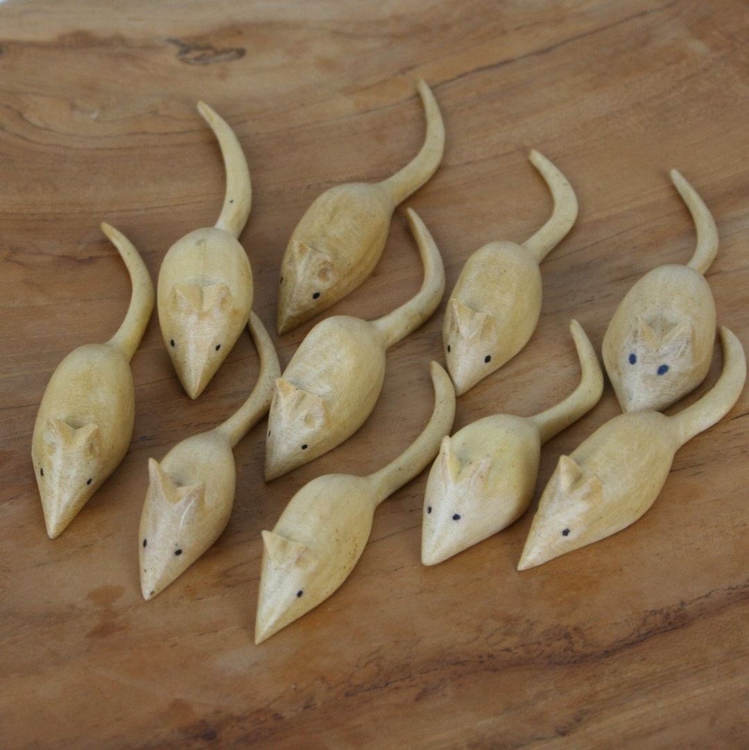 Pack of 10 Mice Mouse Fair Trade Carved Wooden Mice - 8cm - MO-462-10 ...