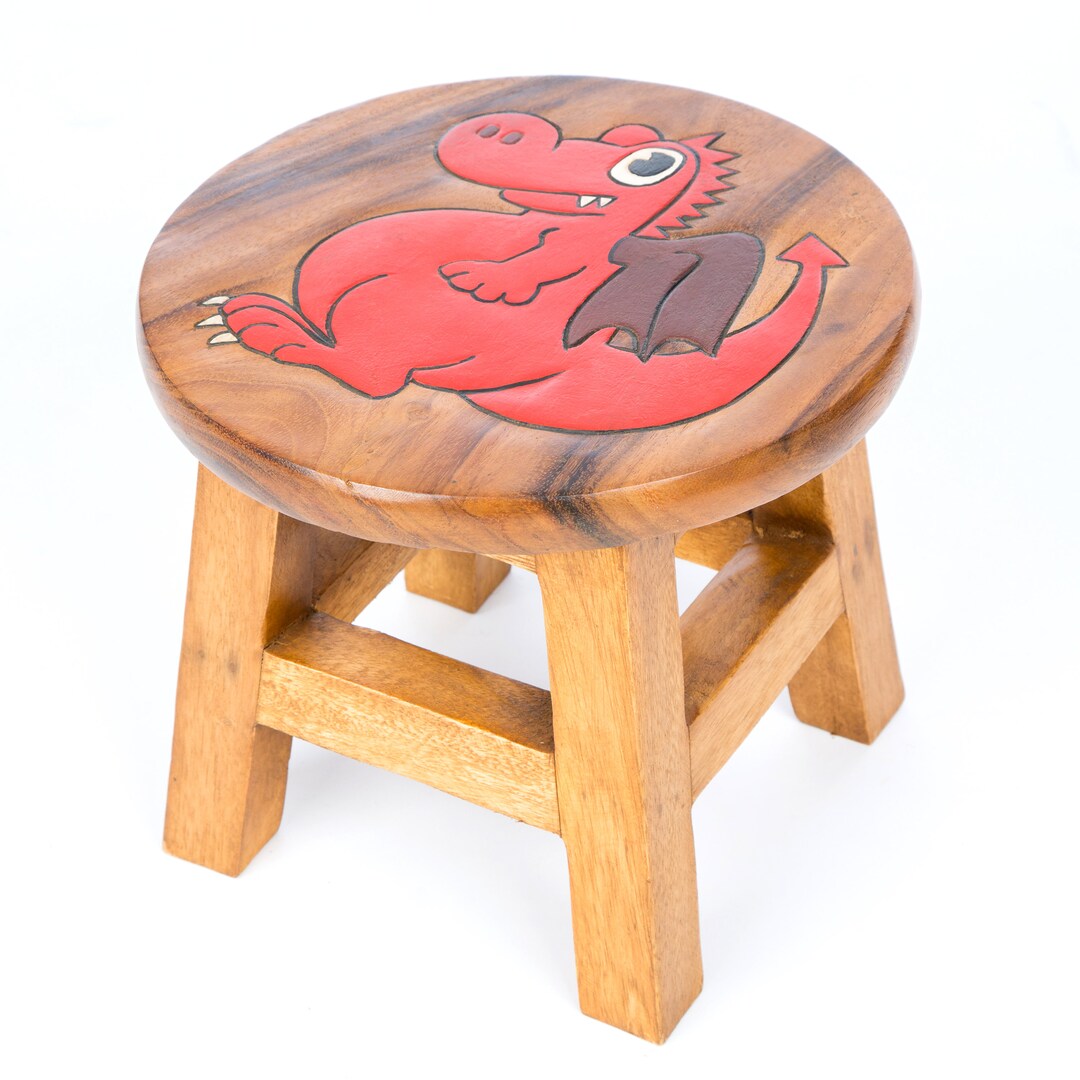 Child's Kids Children Rustic Wooden Red Dragon Stool - FU-549-RD - Etsy UK