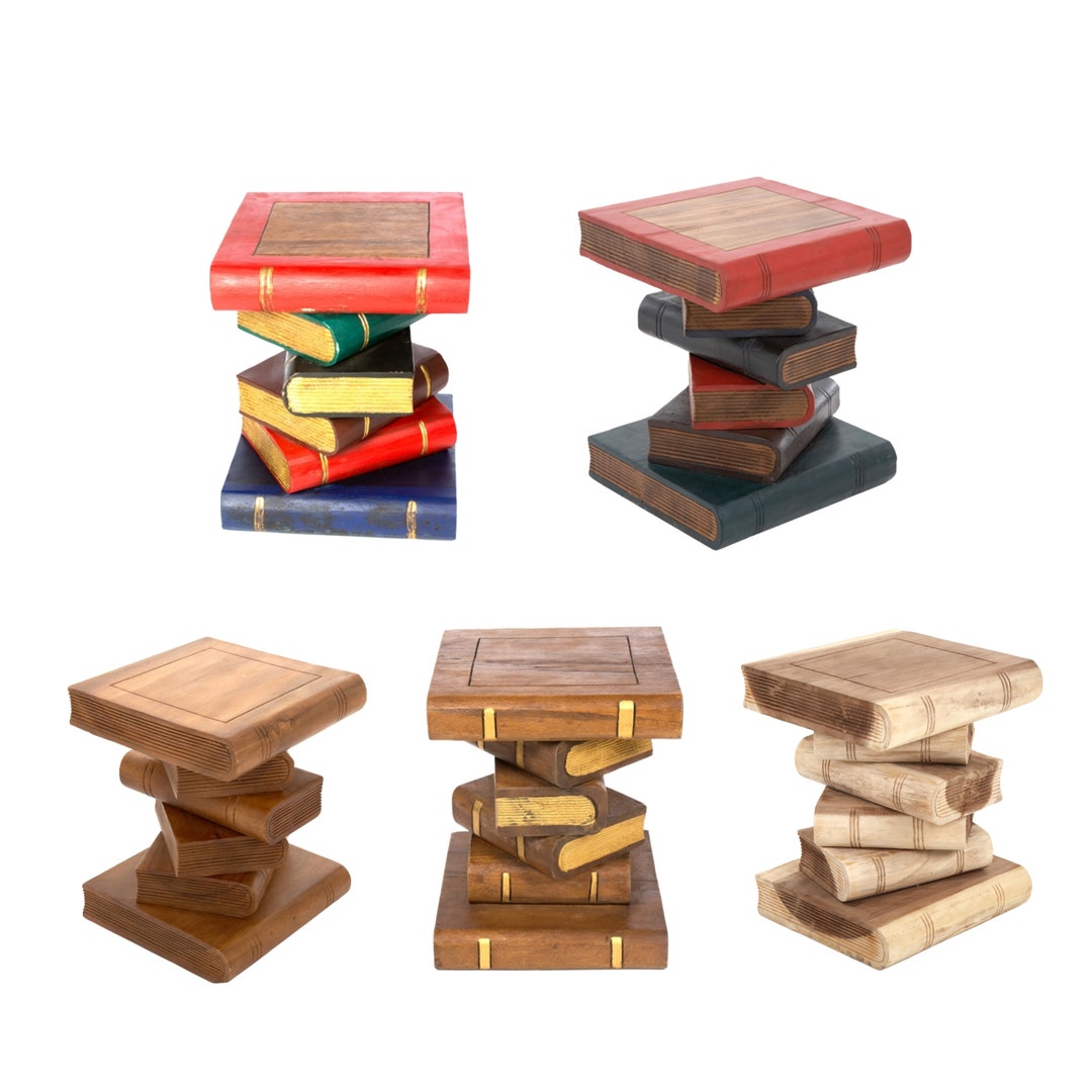 Book Stack Table Rustic Wooden Solid Book Stack Side Table Plant Stand ...