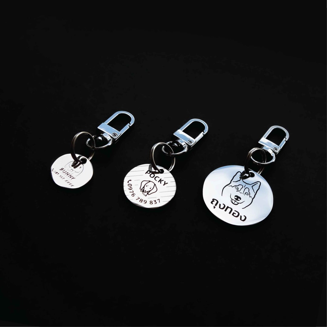 Personalized Engraved Silver Thick Stainless Steel Pet ID Tag Quick ...