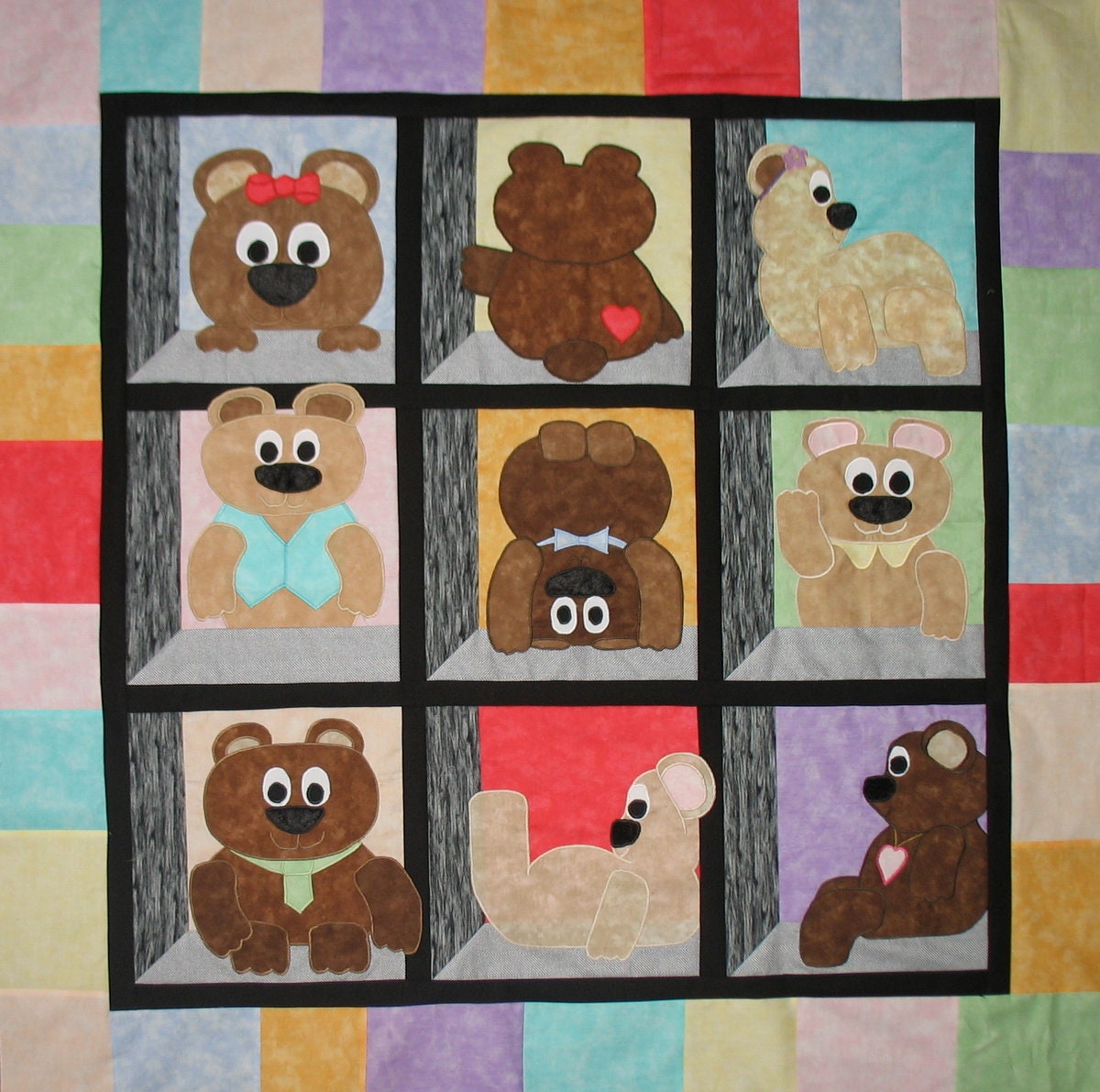 Bears in My Window, Teddy Bear Quilt, Baby Quilt, Crib Quilt, Child's ...