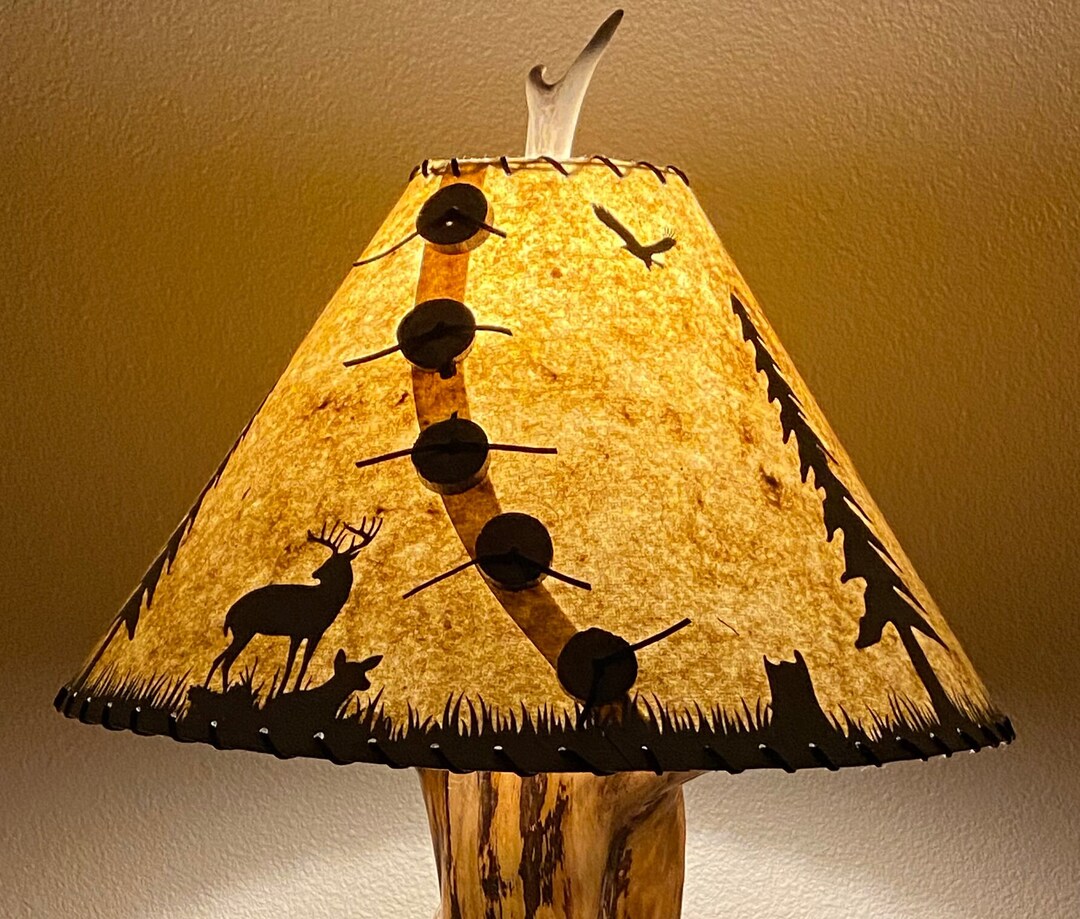 Rustic Cabin 18" Lampshade With Wildlife Deer in Forest Scene With ...
