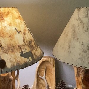 Rustic Cabin Wildlife Deer/elk Scene 21' Lampshade With Wooden Buttons ...