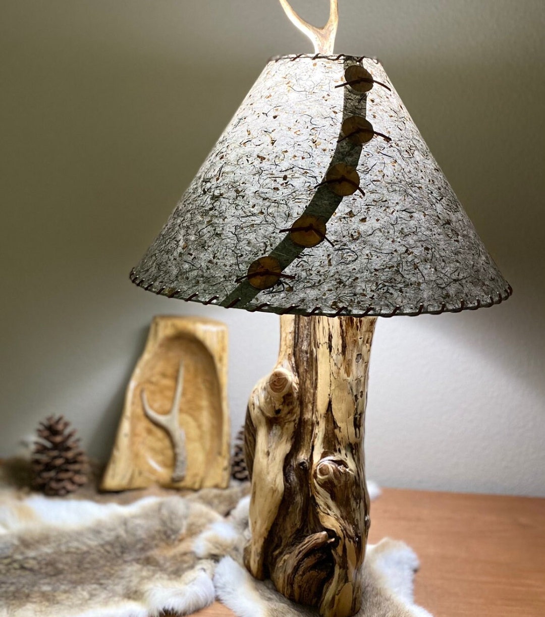 Rustic Cabin Country Decor 14 Lampshade With Suede Lacing and Wooden ...