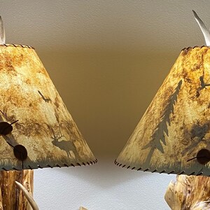 Rustic Cabin Wildlife Deer/elk Scene 21' Lampshade With Wooden Buttons ...