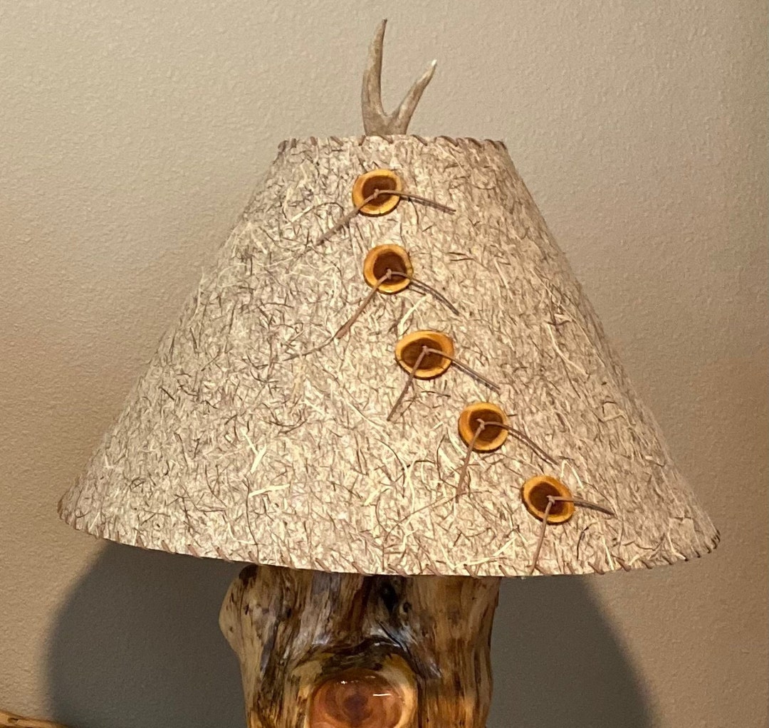 Rustic Cabin 21' Lampshade With Wooden Buttons and Leather Suede Lace ...