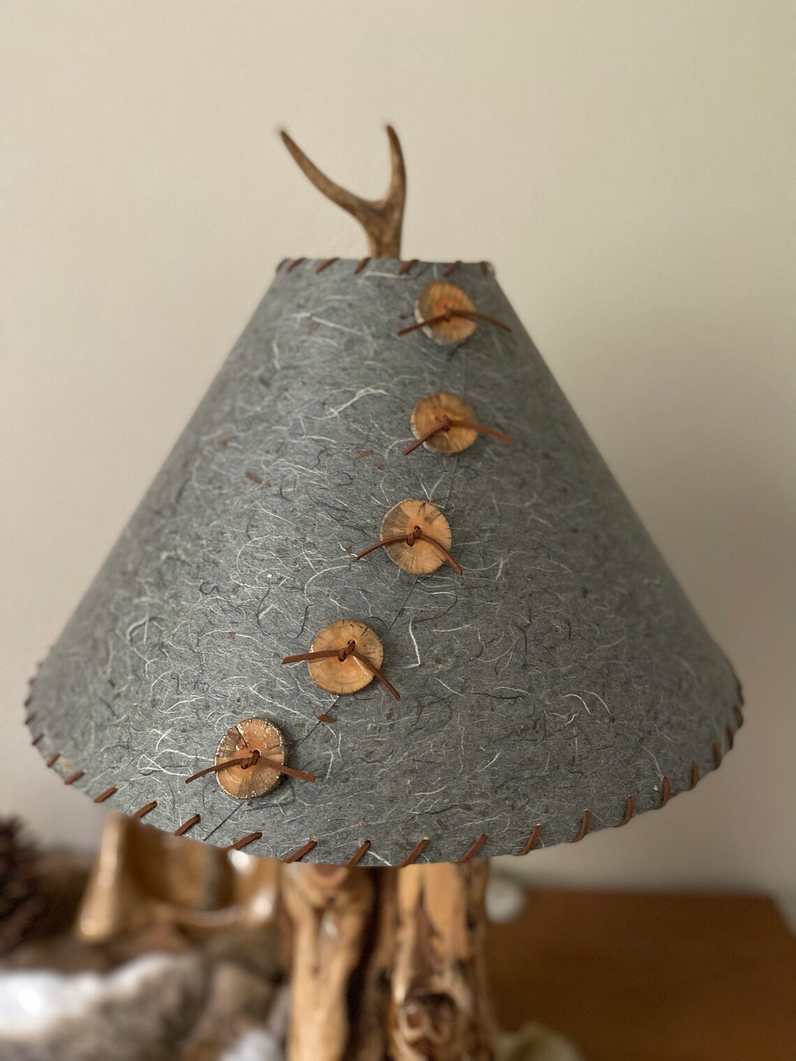 Rustic Cabin Country Decor 14" Lampshade With Suede Lacing and Wooden ...