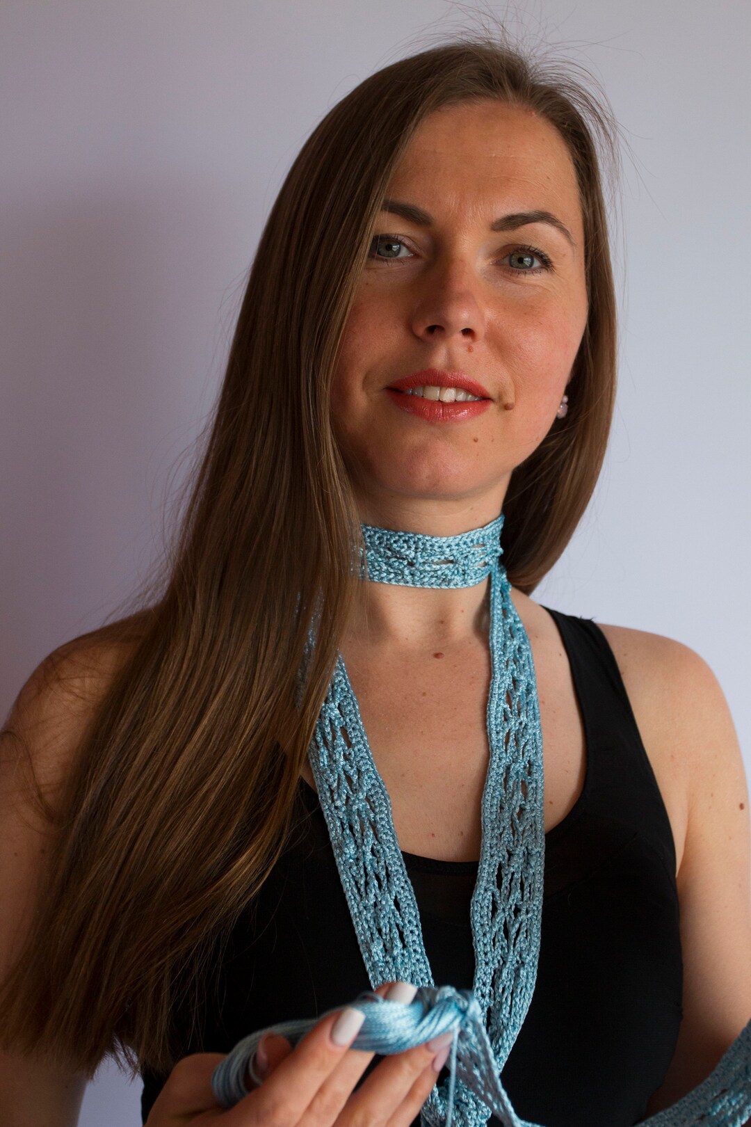 Choker Sky Blue Scarf Shawl Crochet Choker Scarf Light - Etsy