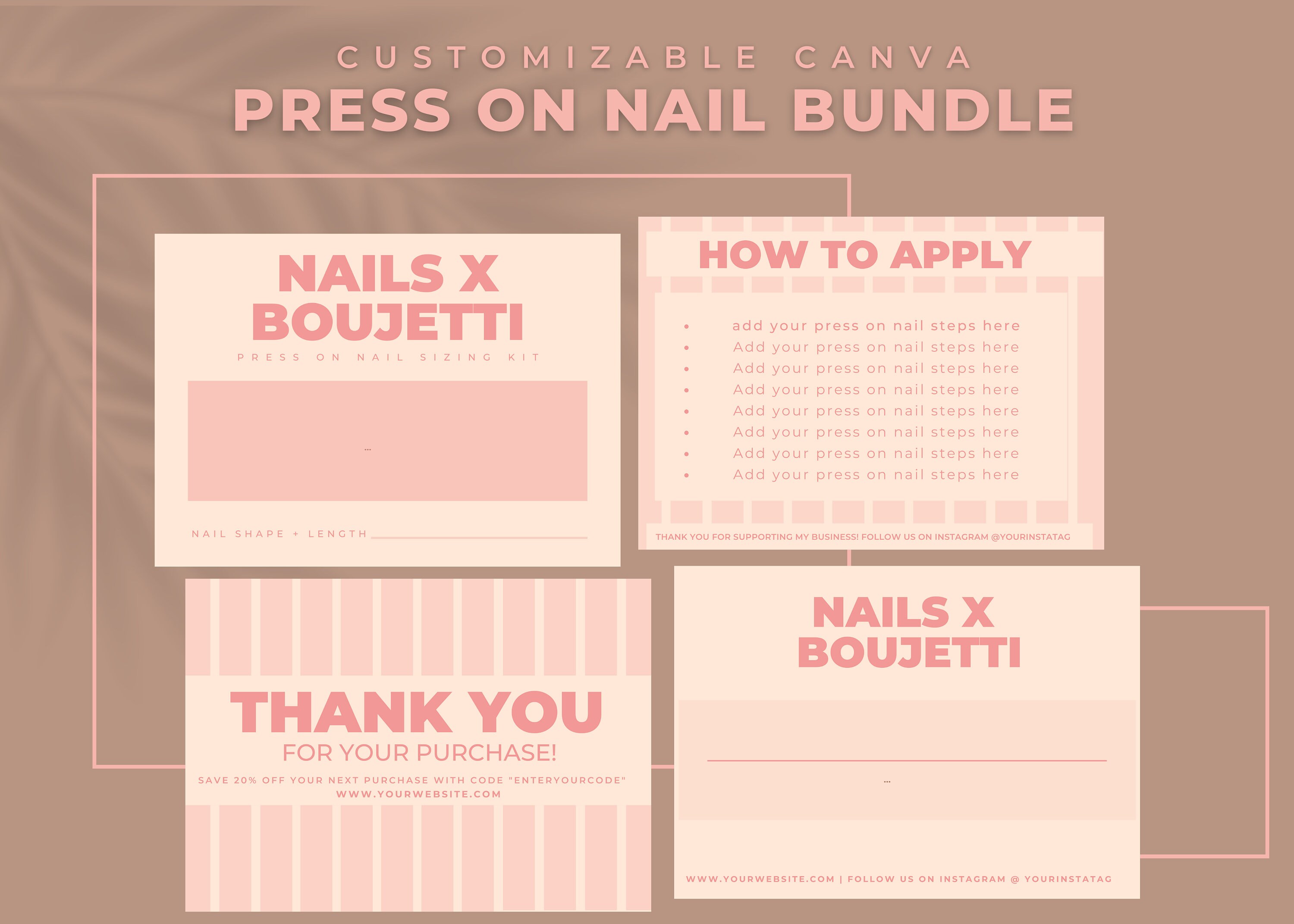Canva Customizable Press on Nail Card Bundle Template Neutral Nail Card ...