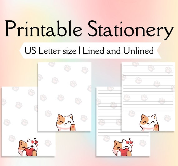Printable Stationery for Kids Letter Writing Paper With Cat - Etsy