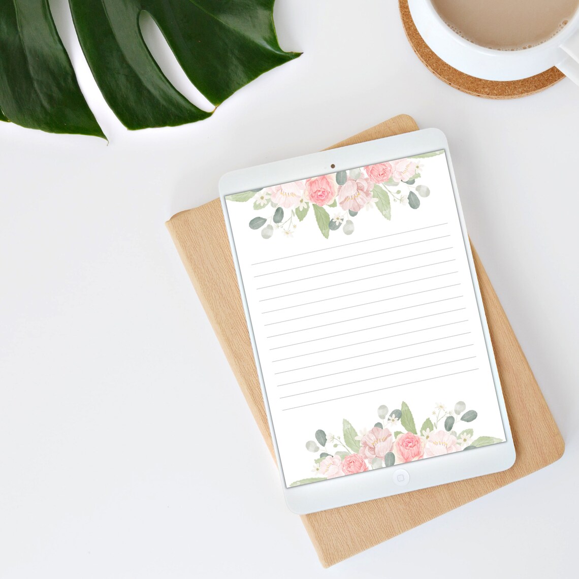 Floral Printable Letter Paper Set US Letter Size Writing Paper Lined ...