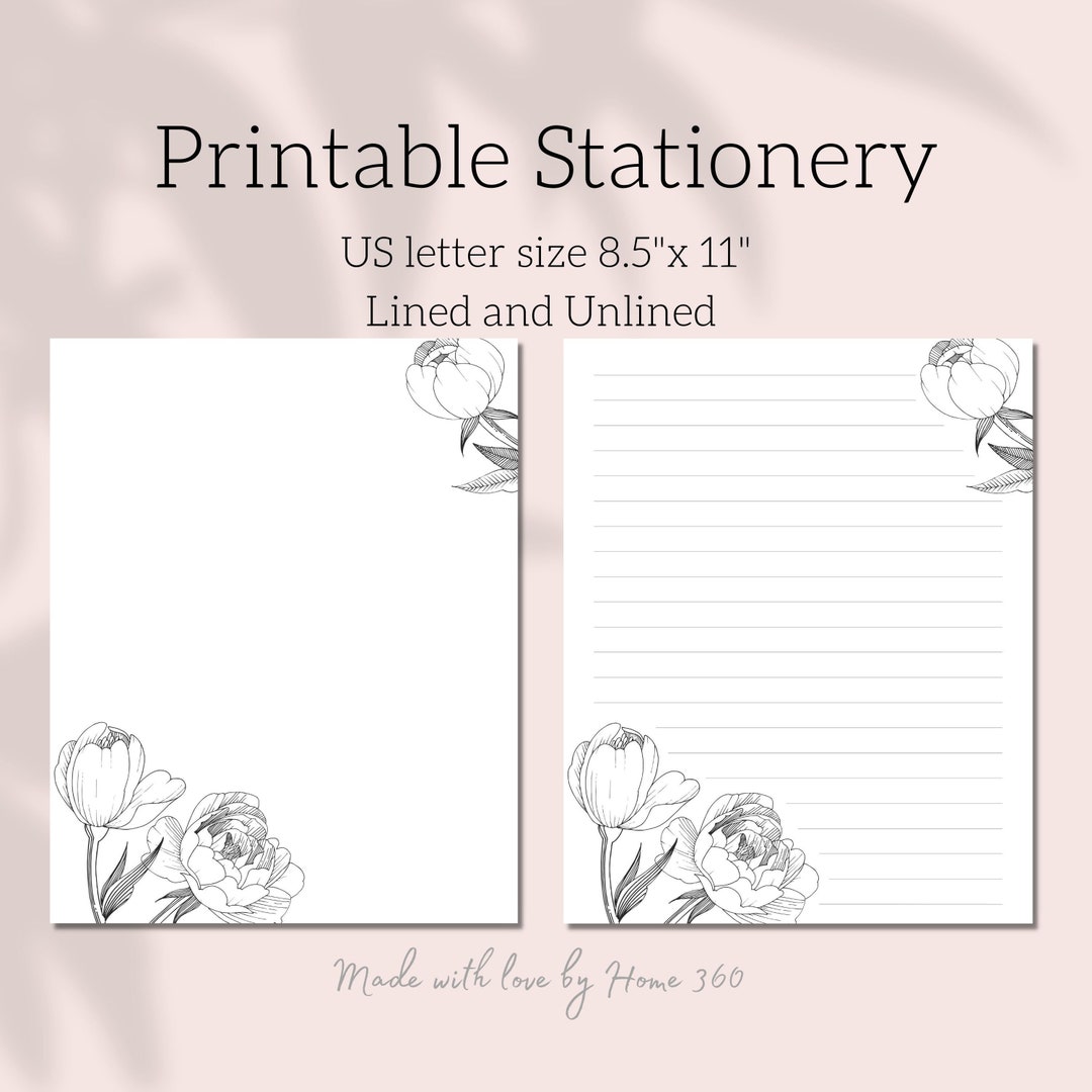 Printable Stationery Floral Simple Black and White Flowers | Letter ...
