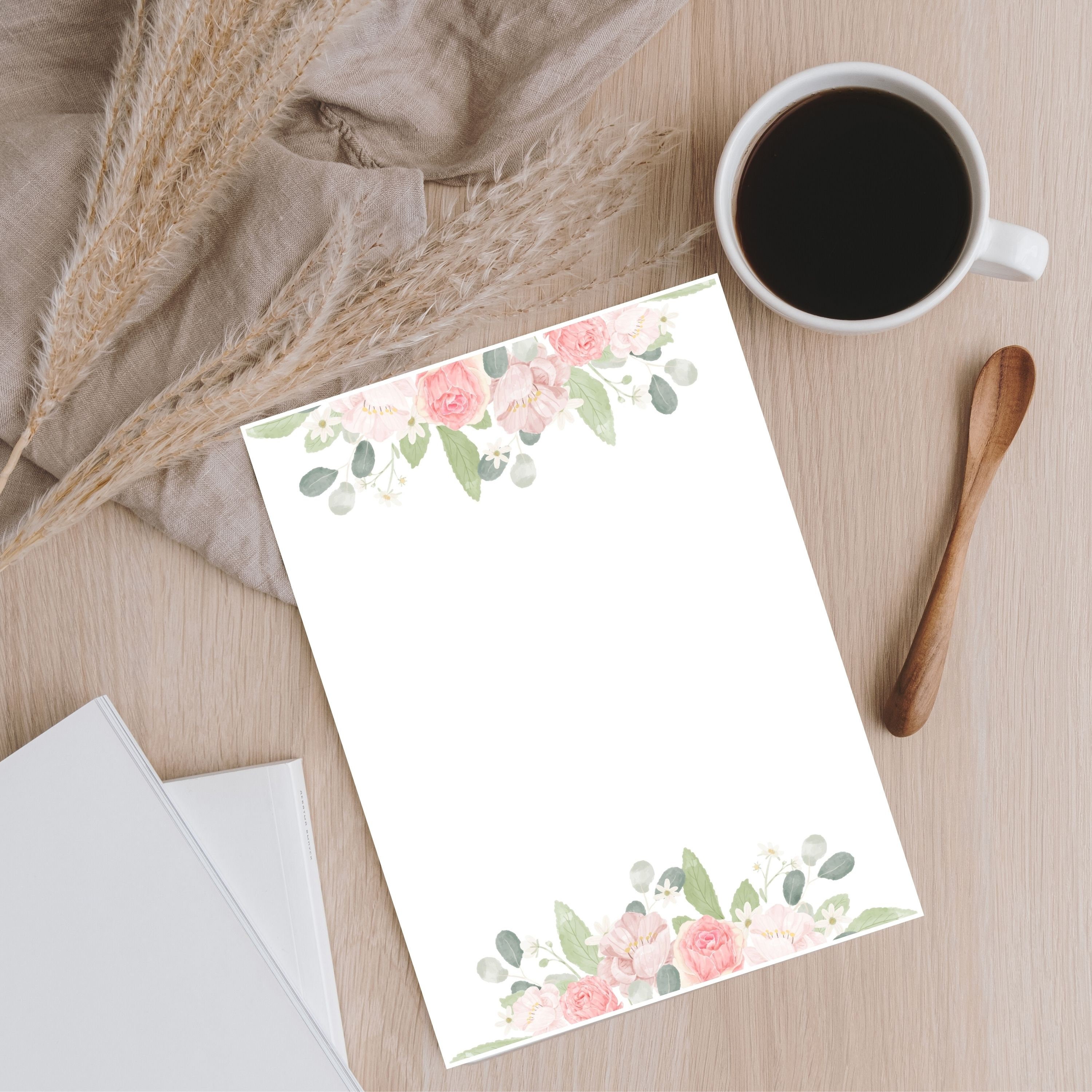 Floral Printable Letter Paper Set US Letter Size Writing Paper Lined ...