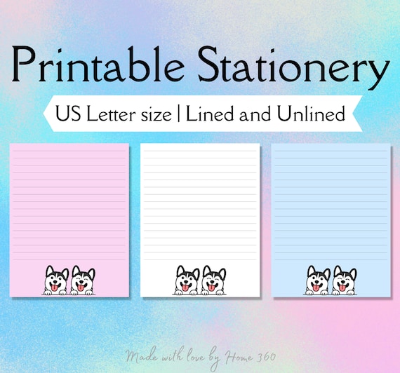 Husky Printable Stationary Set Cute Dogs Paper Set Letter | Etsy