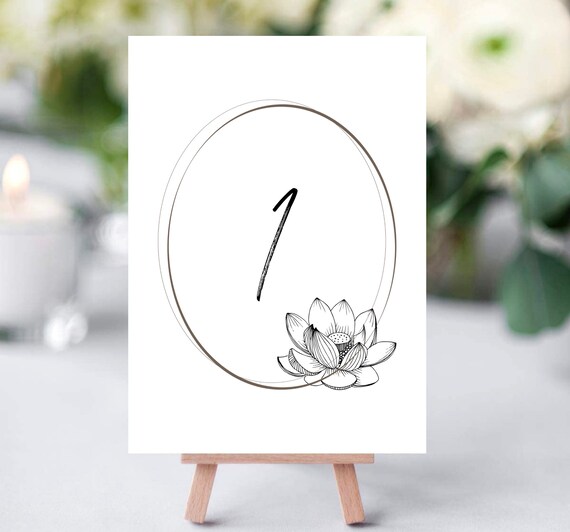 Printable Wedding Table Numbers Lotus Flower Wedding 5x7 & | Etsy