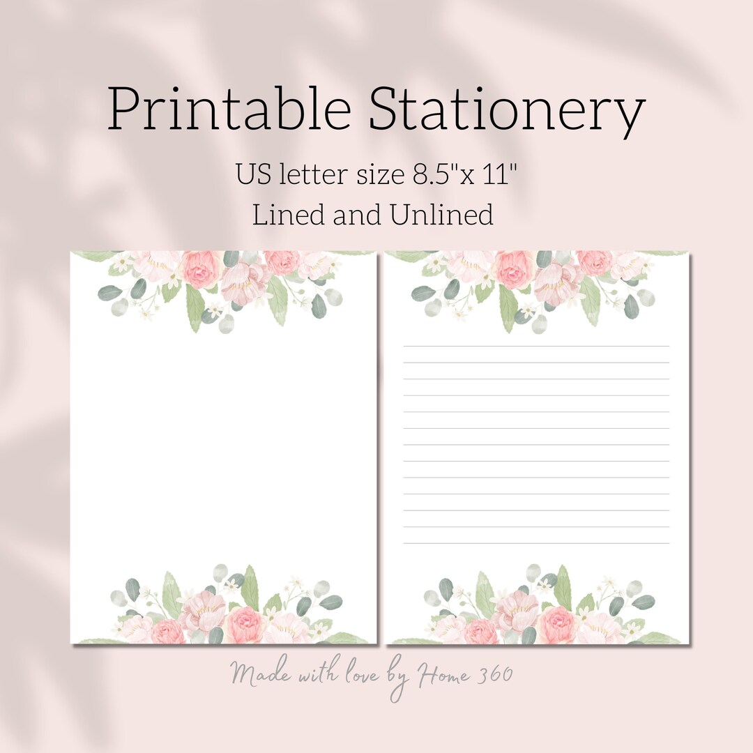 Floral Printable Letter Paper Set | US Letter Size Writing Paper ...