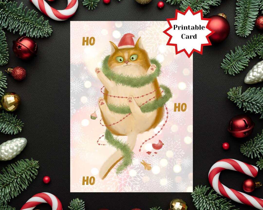 Catmas Gift Card Printable - Merry Christmas Card With Red Cat PDF ...