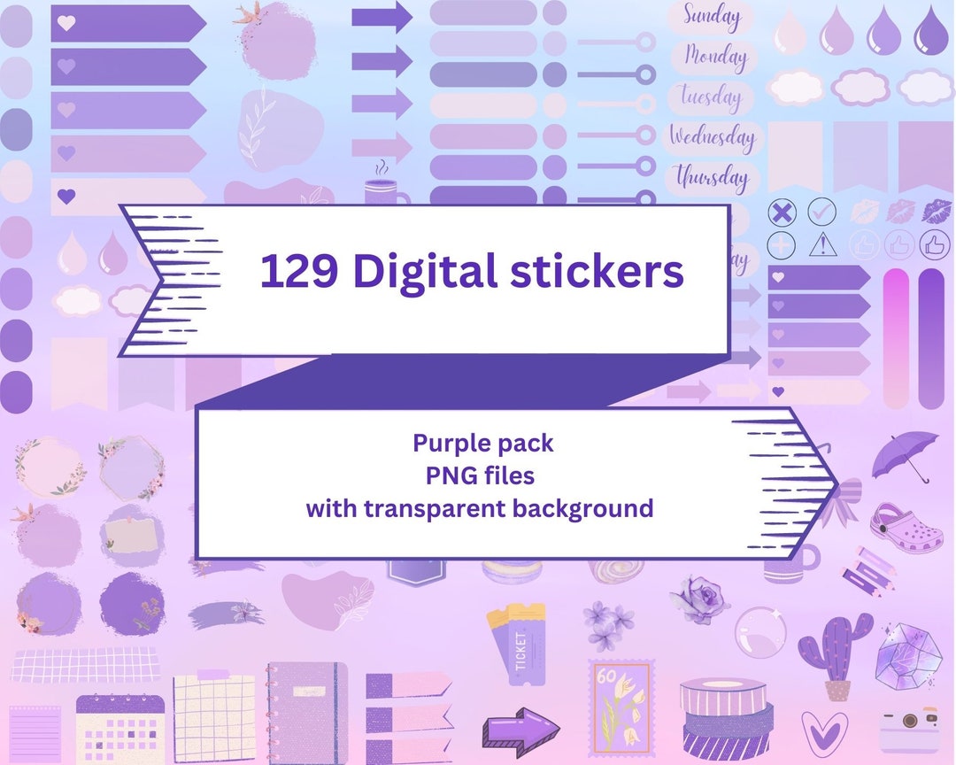 Digital Stickers Purple Pack, PNG Stickers for Digital Planners - Etsy