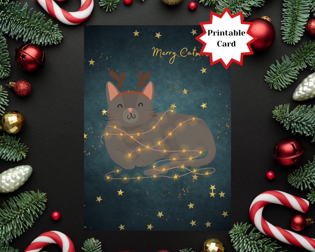 Catmas Gift Card Printable - Merry Christmas Card With Cat PDF Download ...