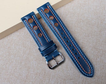 Black Vachetta Rally Watch Strap 20mm, 22mm, 24mm, 18mm. Handmade ...