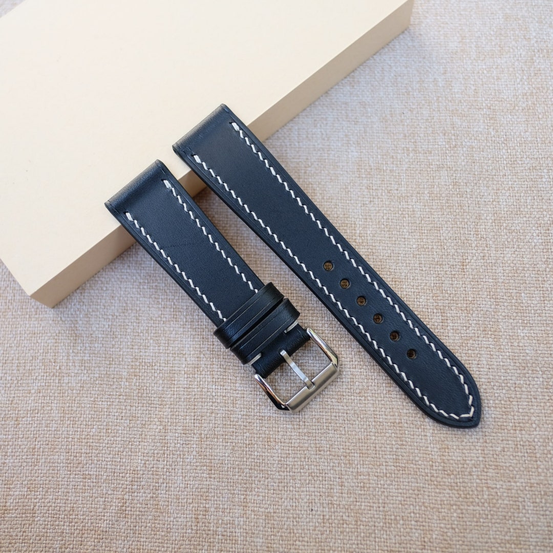 Slim Watch Strap - Black Buttero Leather Watch Strap 24mm 23mm 22mm ...