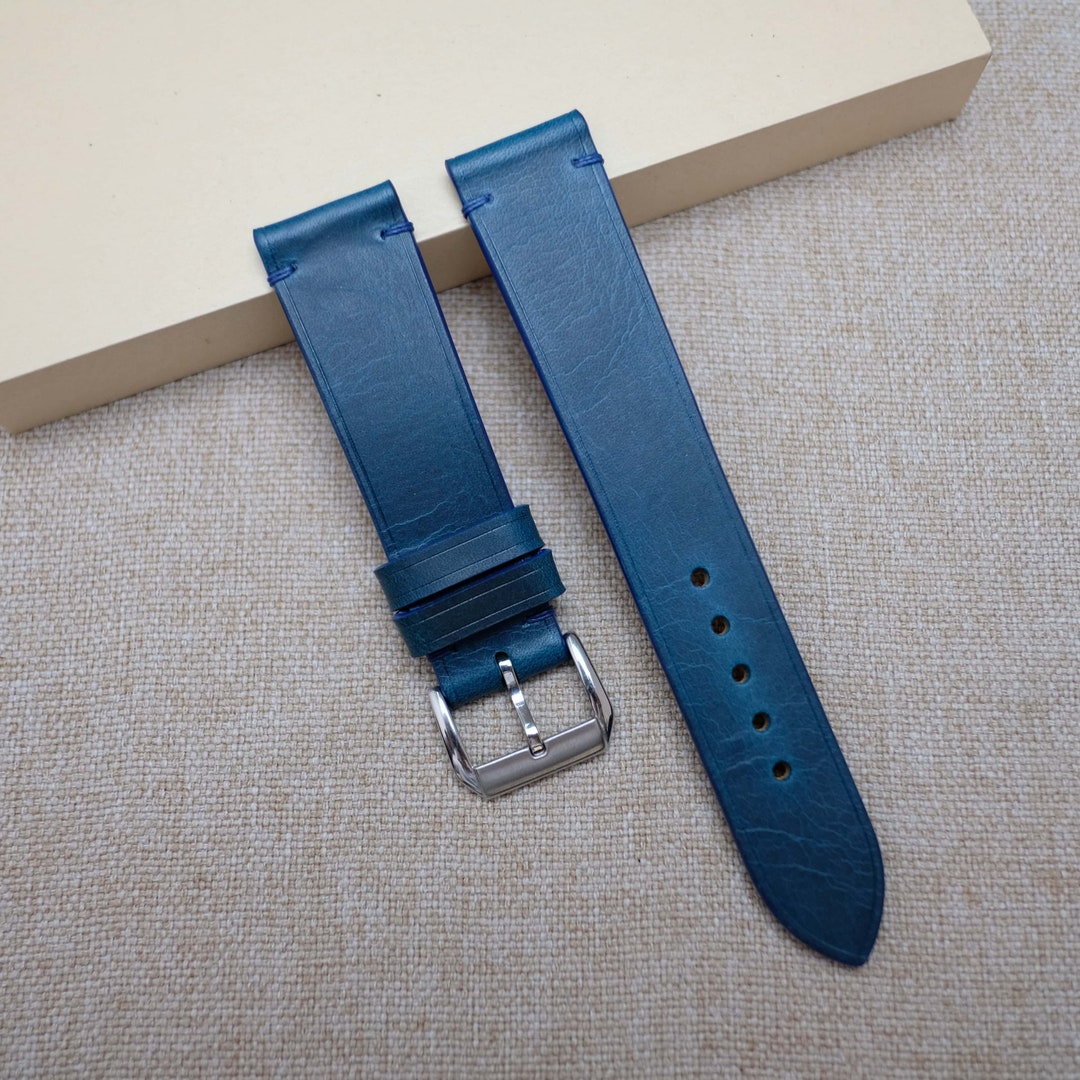 Handmade Navy Blue Leather Watch Strap: Slim Design - Etsy