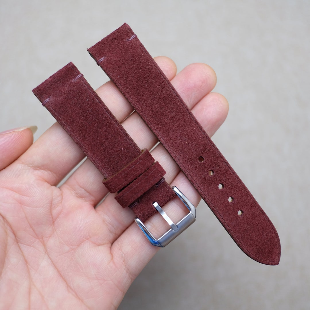 Burgundy Suede Leather Watch Strap, Handmade Watch Strap & Band, Slim ...