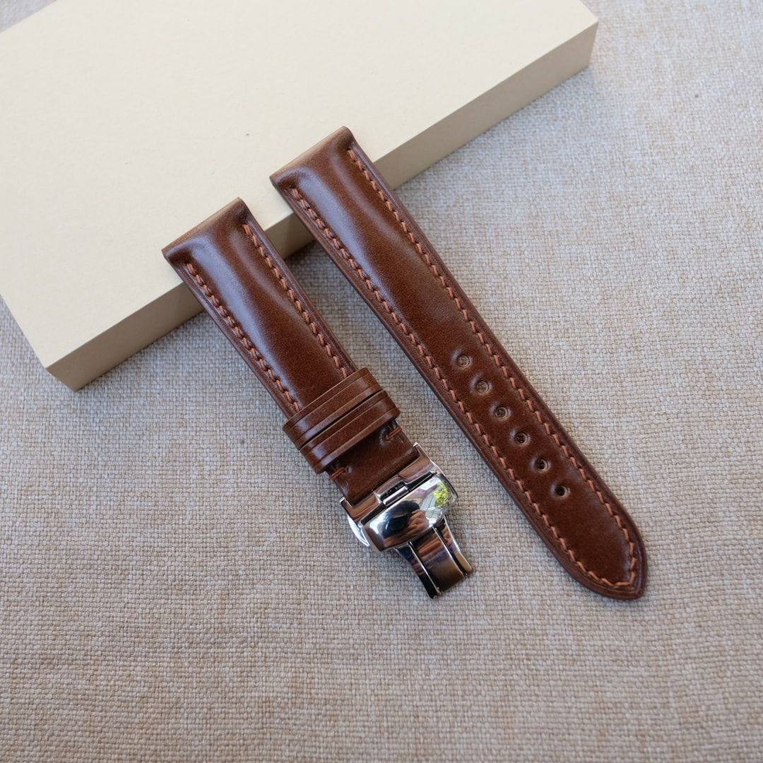 Shell Cordovan Shinki Leather , Brown Watch Strap 24mm, 23mm ,22mm ...