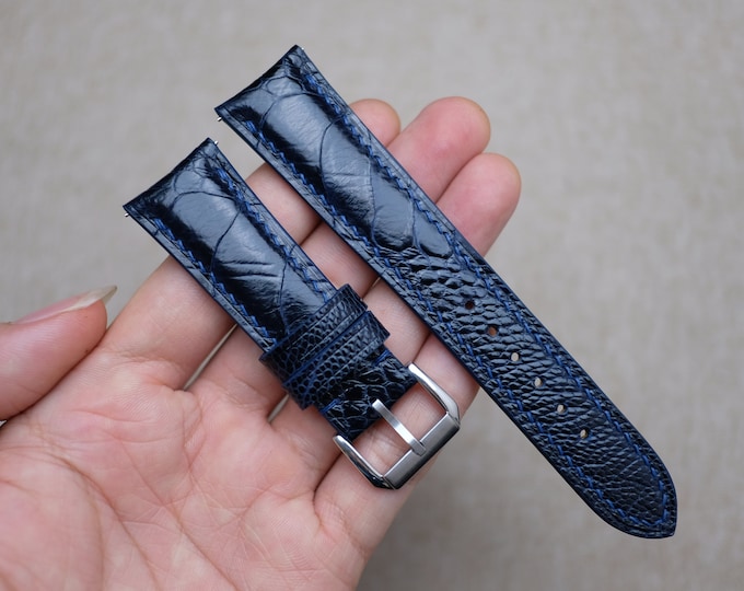 Curved Watch Strap, Navy Ostrich Watch Strap, Custom Leather Watch ...