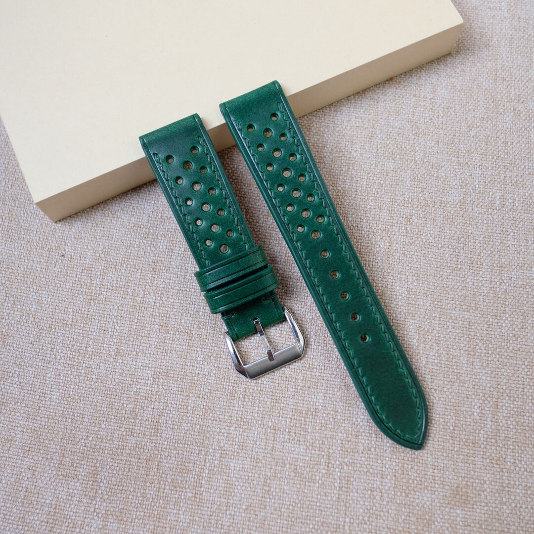 Racing Rally Green Leather Watch Strap 17mm 18mm 19mm 20mm 21mm 22mm ...