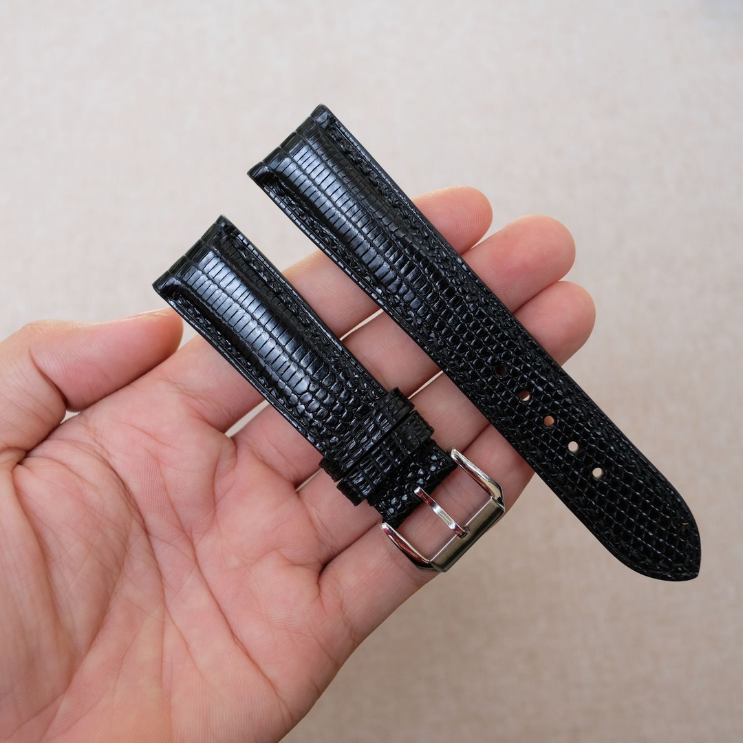 Black Lizard Leather Watch Strap: Handmade Custom Band - Etsy